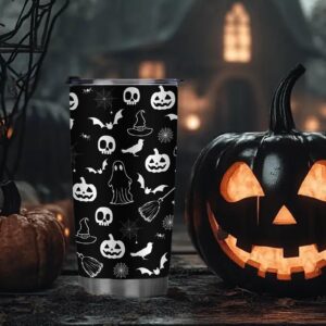 FatWongcoi Halloween Tumbler - Horror Halloween Cups for Women - 20oz Wizard Hat Ghost Skull Bat Stainless Steel Tumbler - Gothic Gift for Her - Spooky Coffee Mug for Friend