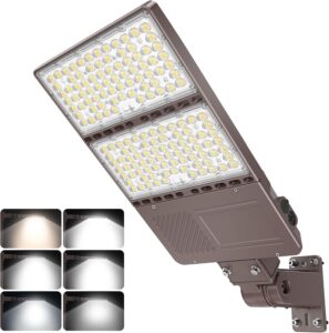 led parking lot light 320w 250w 200w adjustable, led shoebox light 5700k 5000k 4500k arm&slip fit mount, ul dlc listed outdoor pole light with photocell, ip65 commercial street area flood lighting