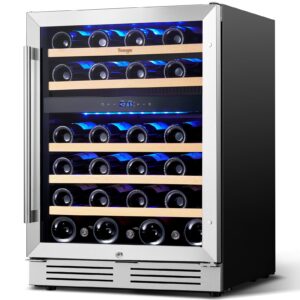 yeego wine fridge & cooler - 24 inch dual zone wine cooler 47 bottles, 40-65℉ wine refrigerator glass door with safety lock, built-in, under counter or freestanding fridge for home kitchen(5.12 cu.ft)