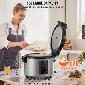 VEVOR Commercial Rice Cooker, 70-Cup Rice Cooker, 15.85 Qt / 15 Liter Large Rice Cooker and Warmer with Nonstick Inner Pot, Fast Cooking and 12-Hour Keep Warm, with Rice Cup and Paddle, for Restaurant