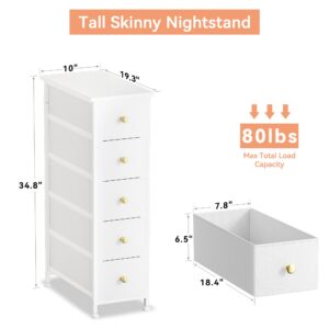 YIPPPPE Narrow Dresser Vertical Skinny Dresser, Tall Narrow Night Stand with 5 Drawers, Slim Chest of Drawers, Metal Pull Handle, for Small Spaces Closet Dorm Bedroom Bathroom Office Laundry, White