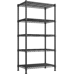 reibii 1000lbs wire shelving unit, 5 tier adjustable metal storage shelves for kitchen pantry office steel organizer wire rack for narrow space college dorm school, 13.4" d x 23.2" w x 60" h, black