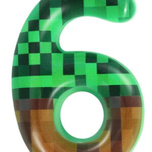 6th Pixel Miner Birthday Candles, Pixels Cake Topper for Boys Girls, TNT Themed Birthday Decorations Party Supplies (Number 6)