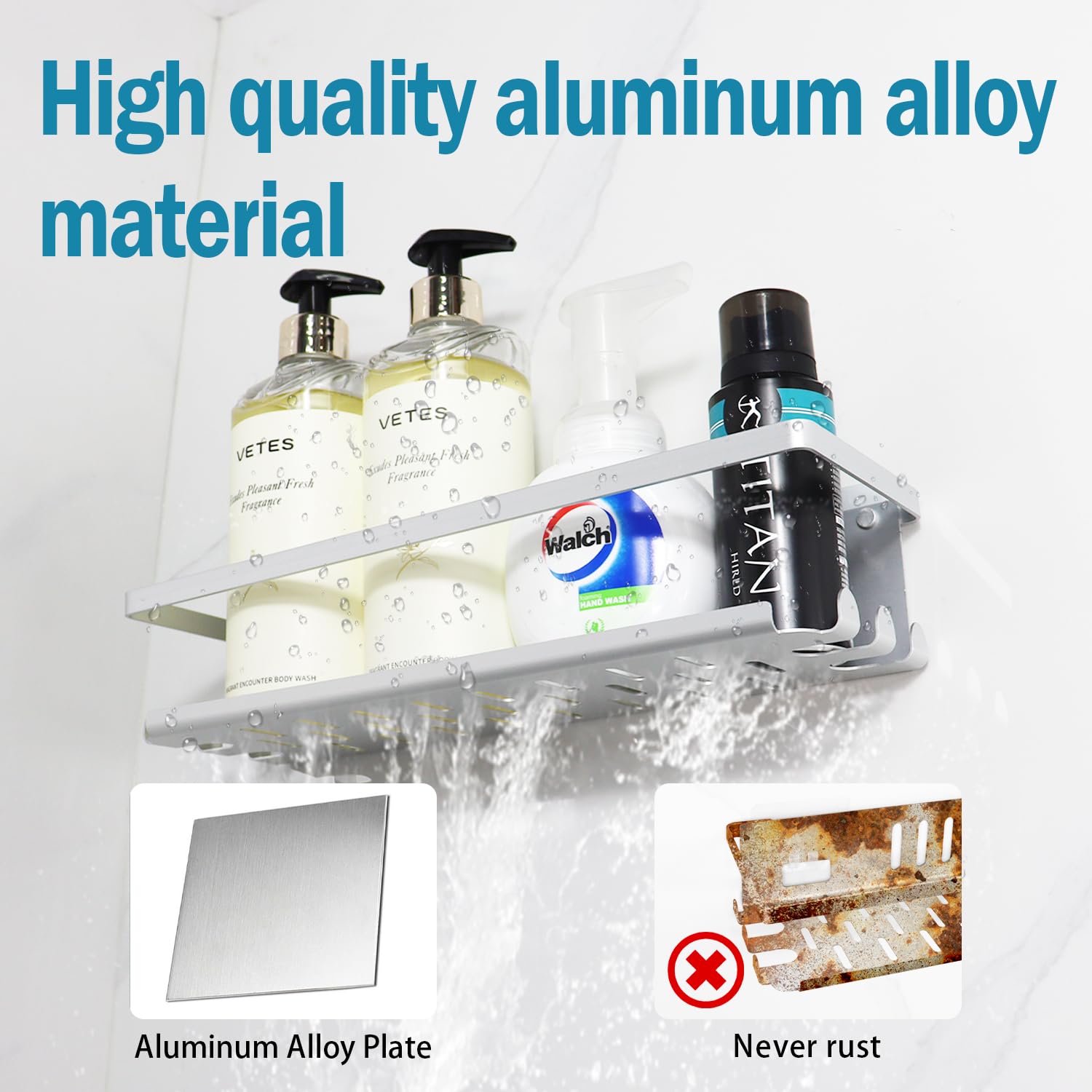 Baolihua Shower Caddy 3 Pack, with Soap Holder and 12 Hooks, Aluminum Bathroom Organizer Never Rusts，No Drilling shower rack for Bathroom，Silver.