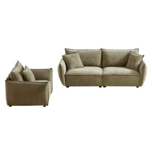 DEINPPA 2 Piece Living Room Furniture Set, Upholstered Sofa Set, Including 3-Seater Sofa and 44" Sofa with Pillows for Home or Office-Light Green