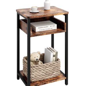 KJGKK Side Table, 25 inch High End Table, Small Bedside Table for Living Room, Bedroom and Office, Rustic Brown & Black