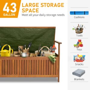 VINGLI 47in Outdoor Storage Bench Outdoor Bench with Storage, Garden Bench Patio Bench 43 Gallon Deck Storage Bench Porch Bench Wood Storage Bench