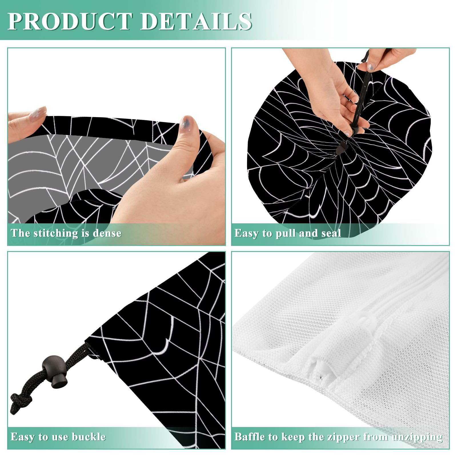 White Spider Webs Halloween Laundry Bag with Drawstring Closure Heavy Duty Extra Large Mesh Dirty Clothes Organizer Easy Fit a Laundry Hamper or Basket for College Dorm Apartments Travel, 24"x 36"