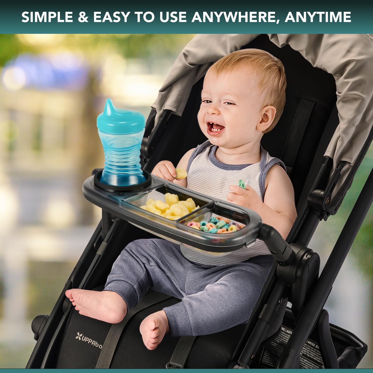 Snack Tray Compatible with Uppababy Vista V2, Vista, Cruz, Cruz V2, RumbleSeat, RumbleSeat V2, Updated Snack Tray with 2 Large Snack compartments and Round Cup Holder, Folds with Stroller