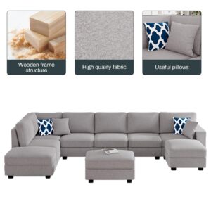 L Lengend Vansen Modular Sectional Sofa U Shaped Sofa Couch with Ottoman Modern Reversible Corner Sectional Couch for Living Room (Light Grey, U Shaped Sofa-4)