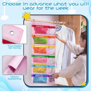 ABCKEY Rainbow Weekly Kids Clothes Organizer for Daily Activity,Portable Kids Clothes Storage White (Pink)