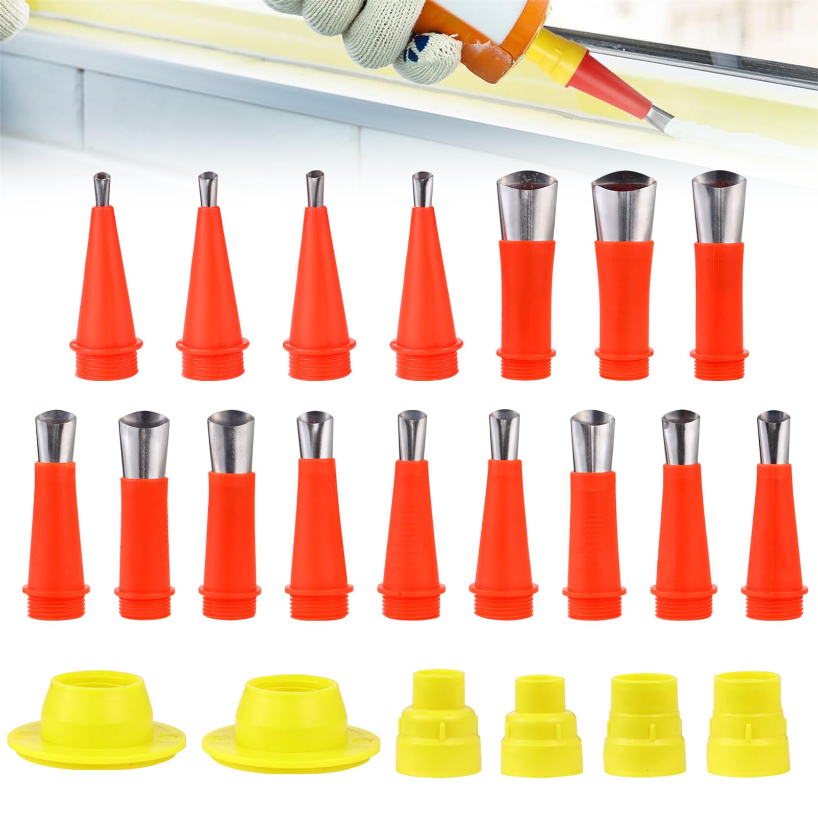 Universal Integrated Rubber Nozzle Tool Kit Caulking Tool Kit 22 Pcs Caulking Finisher Nozzle Caulking Nozzle Applicator Finishing Tool Stainless Steel Nozzle Tips Set for Bathroom Kitchen Doors