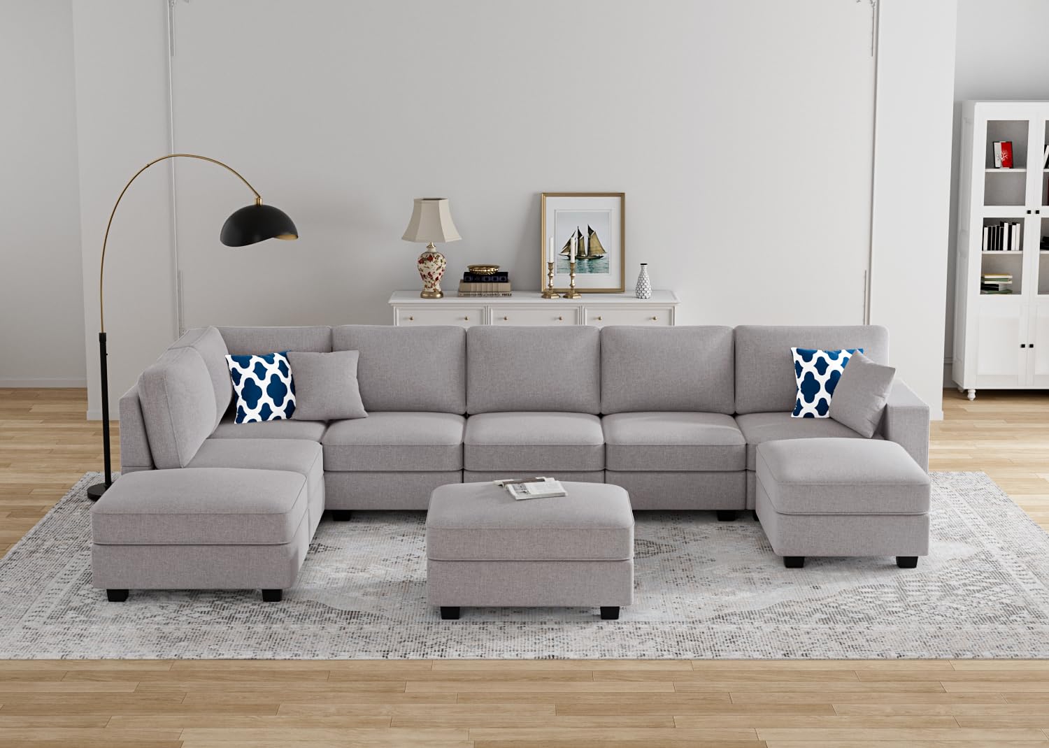 L Lengend Vansen Modular Sectional Sofa U Shaped Sofa Couch with Ottoman Modern Reversible Corner Sectional Couch for Living Room (Light Grey, U Shaped Sofa-4)