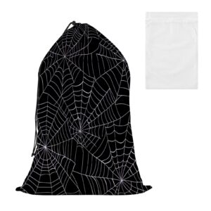 white spider webs halloween laundry bag with drawstring closure heavy duty extra large mesh dirty clothes organizer easy fit a laundry hamper or basket for college dorm apartments travel, 24"x 36"