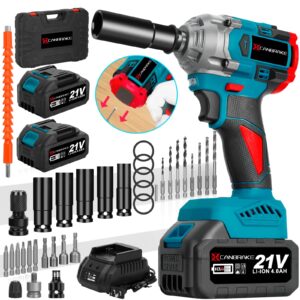 650n.m cordless impact wrench with hammer, 21v 1/2 inch compact impact gun with 2x4.0ah battery & fast charger, sockets, screw drill, converter, brushless pistola de impacto for household car truck