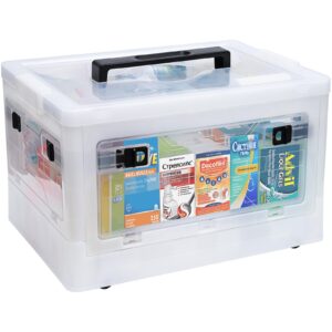 gifhomfix extra large medicine storage box with handles, first aid box clear medical supply organizer with removable tray, multipurpose plastic medicine chest with wheels