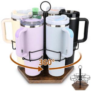 stanley cup holder for tumbler with handle, 360° rotating stanley cup organizer water bottle storage 20/30/40oz kitchen, hexagonal spinning tumblers organizer countertop cabinet 6 slots mugs turn rack