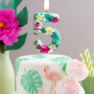 8th Birthday Candle Flamingo Number 8 Candle Flamingo Cake Topper Decorations Birthday Party Supplies White Tropical Hawaiian Flowers Themed for Baby Shower Kids Boy Girl Party Decor Supplies