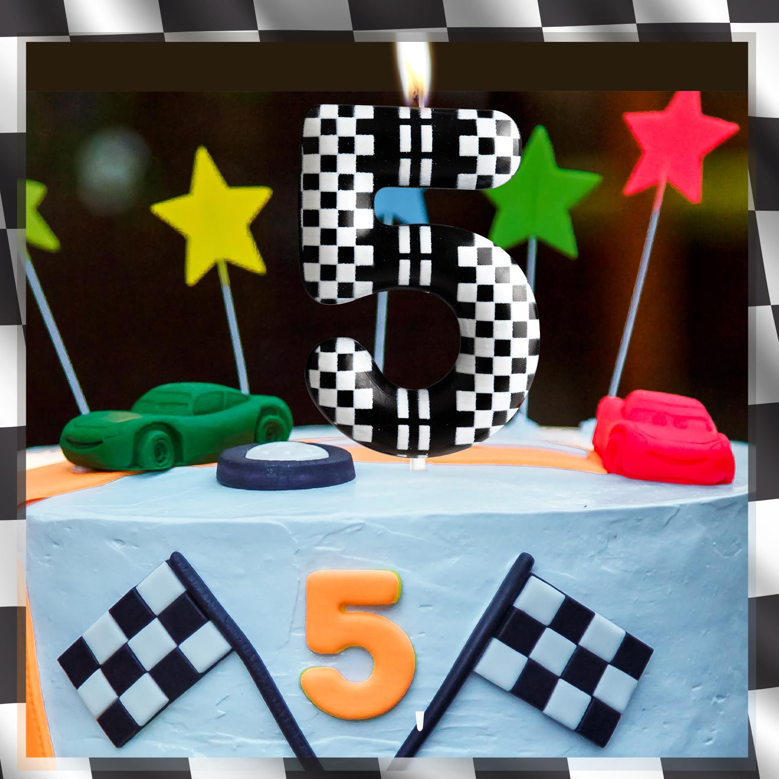 3rd Birthday Candle Racing Cars Number 3 Candle Racing Cars Cake Decoration Birthday Party Supplies Black White Racing Cars Themed Cake Topper Decorations for Kids Boy Girl Party Decor Supplies