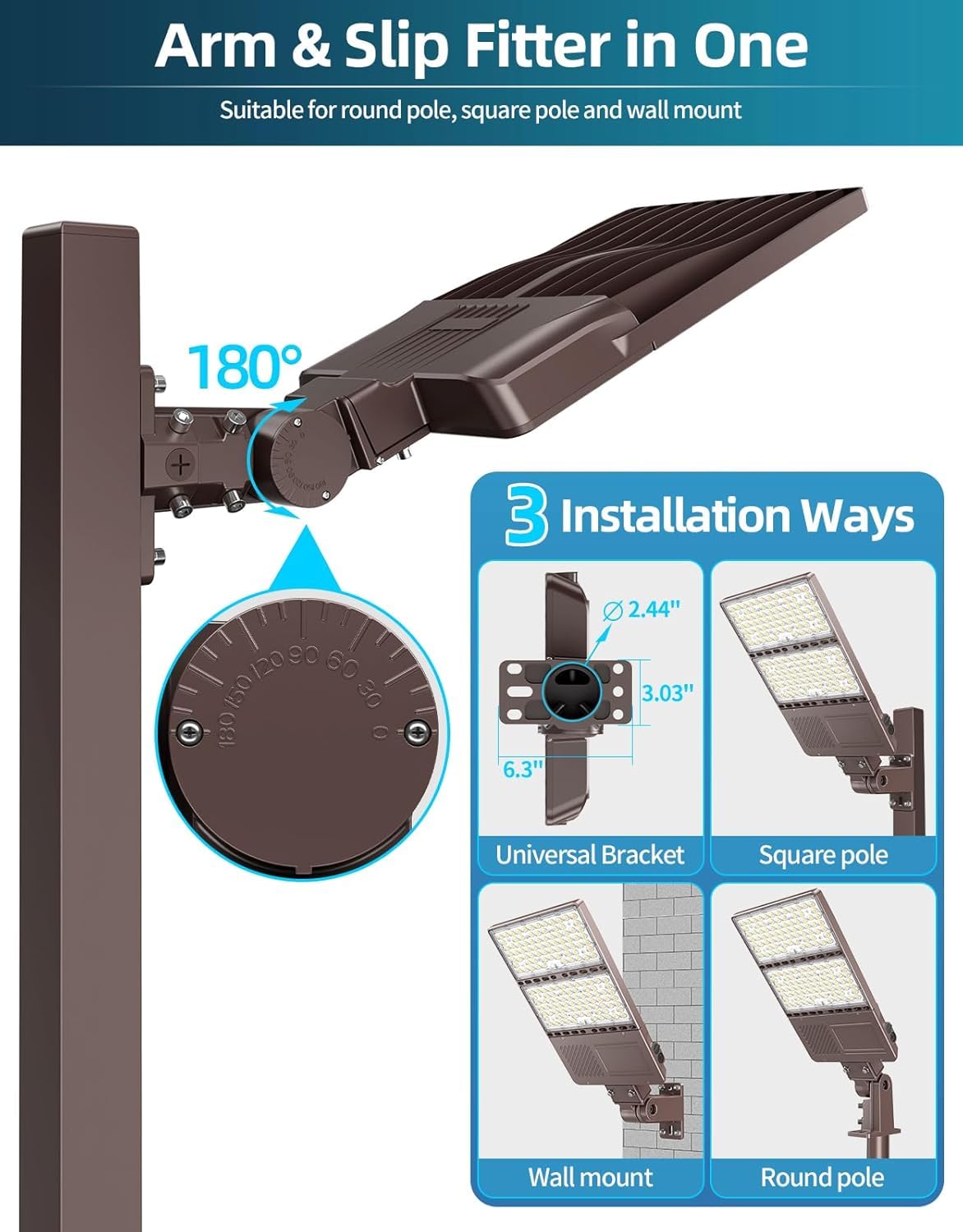 LED Parking Lot Light 320W 250W 200W Adjustable, LED Shoebox Light 5700K 5000K 4500K Arm&Slip Fit Mount, UL DLC Listed Outdoor Pole Light with Photocell, IP65 Commercial Street Area Flood Lighting