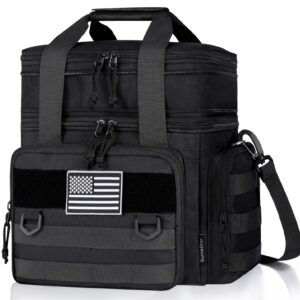 SumeStar Tactical Lunch Box for Men, Expandable Large Insulated Lunch Bag for Adult, Heavy Duty Double Deck Lunch Cooler Bag Leakproof Waterproof Lunch Tote for Work Office Travel - Black