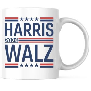 bliss monkey co. harris walz 2024 coffee mug - kamala harris and tim walz waltz '24 election - 11 ounce coffee cup - premium quality ceramic - hwm005