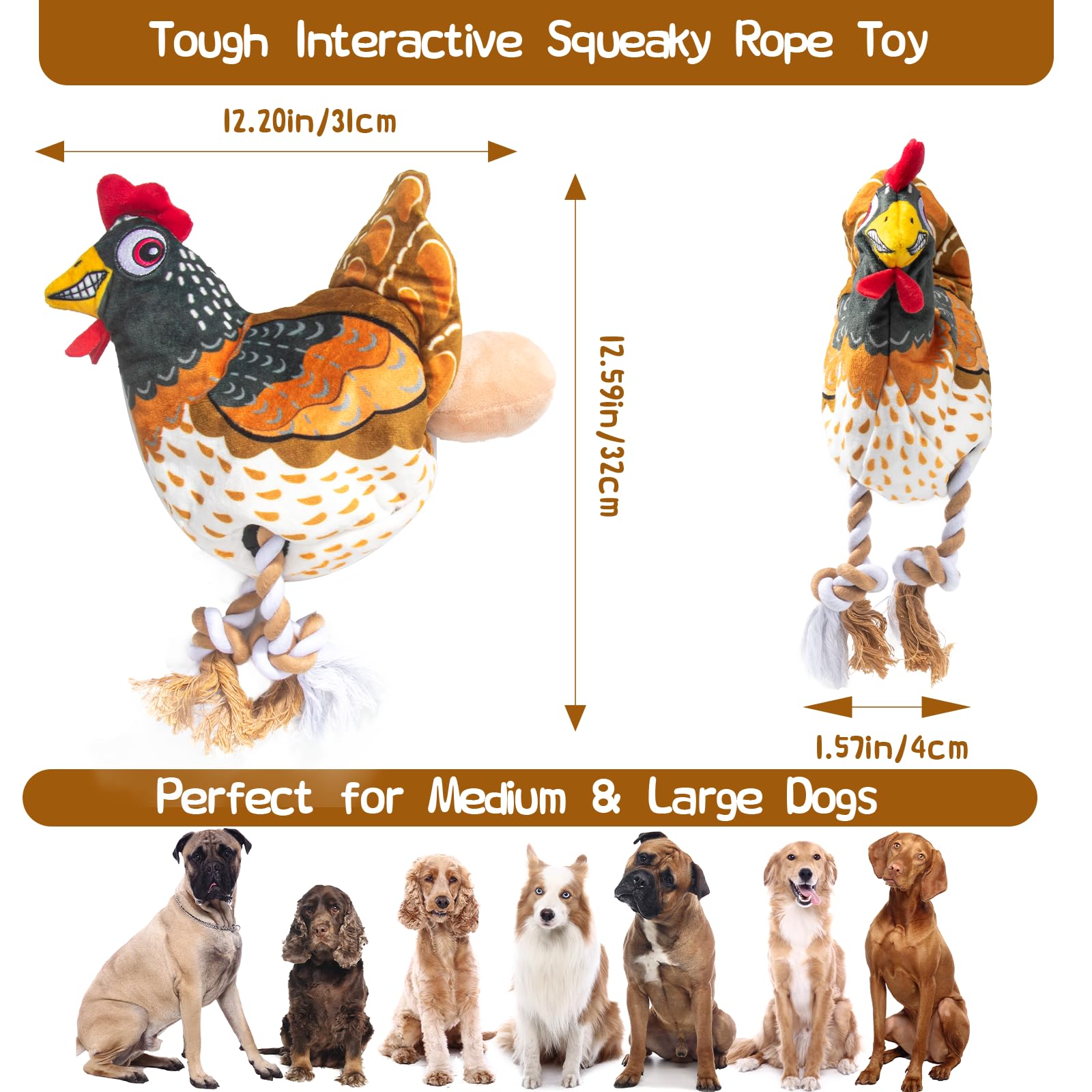 Calibonbon Pet Tug-of-War Toy with Squeaker – Durable Chicken-Shaped Dog Toy for Medium to Large Breeds, Rope Design for Interactive Play, Built-in Squeaker for Extra Fun