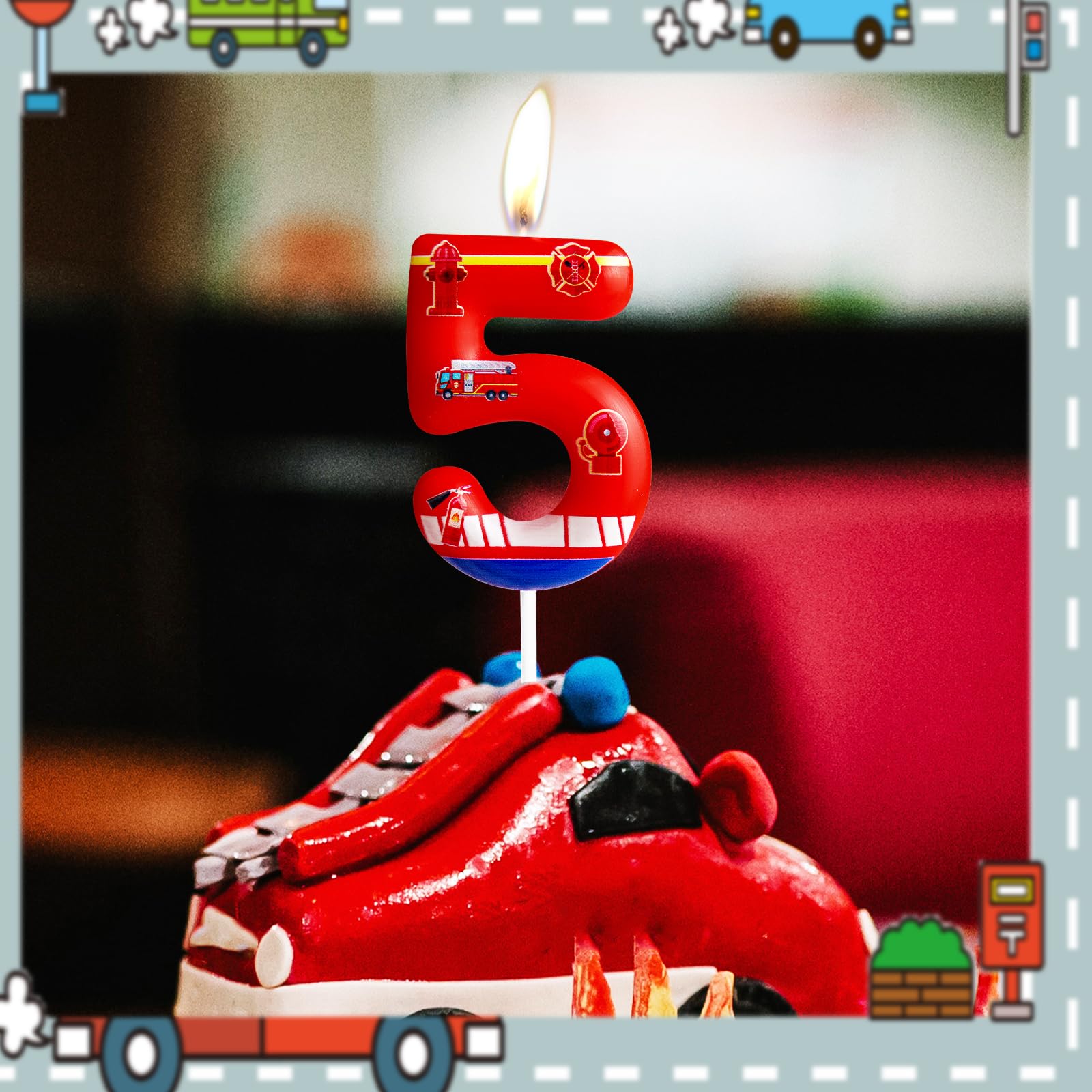 3rd Birthday Candle Firetruck Number 3 Candle Fire Truck Cake Decoration Birthday Party Supplies Red Firefighter Extinguisher Themed Cake Topper Decorations for Kids Boy Girl Party Decor Supplies