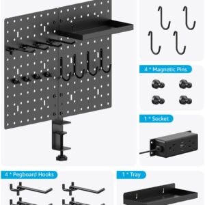 CCCEI Desk Organizer and Storage Pegboard with Charging Station, Gaming Standing Office Supplies Shelf Accessorie, Black Desktop Clamp Peg Board Privacy Organization Panel. Gifts for Men, 6FT.