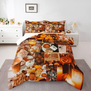 Feelyou Fall Pumpkin Bedding Set Halloween Themed Comforter Set Boys Girls Autumn Maple Leaves Decor Comforter Microfiber Pumpkin Fall Festival Duvet Set Bedroom Quilt Set Twin Size