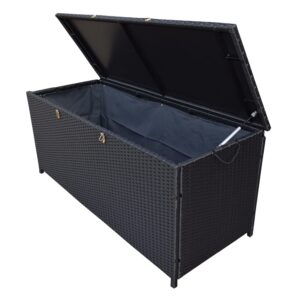 oakland living 113 gallon outdoor storage box, patio rattan deck box, wicker storage bench for indoor, outdoor, pool, balcony, yard, garden, black