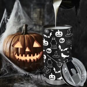 FatWongcoi Halloween Tumbler - Horror Halloween Cups for Women - 20oz Wizard Hat Ghost Skull Bat Stainless Steel Tumbler - Gothic Gift for Her - Spooky Coffee Mug for Friend