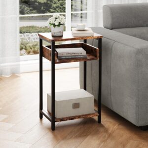 KJGKK Side Table, 25 inch High End Table, Small Bedside Table for Living Room, Bedroom and Office, Rustic Brown & Black