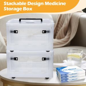 Gifhomfix Extra Large Medicine Storage Box with Handles, First Aid Box Clear Medical Supply Organizer with Removable Tray, Multipurpose Plastic Medicine Chest with Wheels