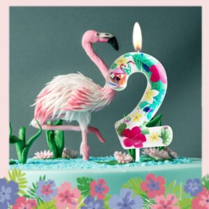 8th Birthday Candle Flamingo Number 8 Candle Flamingo Cake Topper Decorations Birthday Party Supplies White Tropical Hawaiian Flowers Themed for Baby Shower Kids Boy Girl Party Decor Supplies