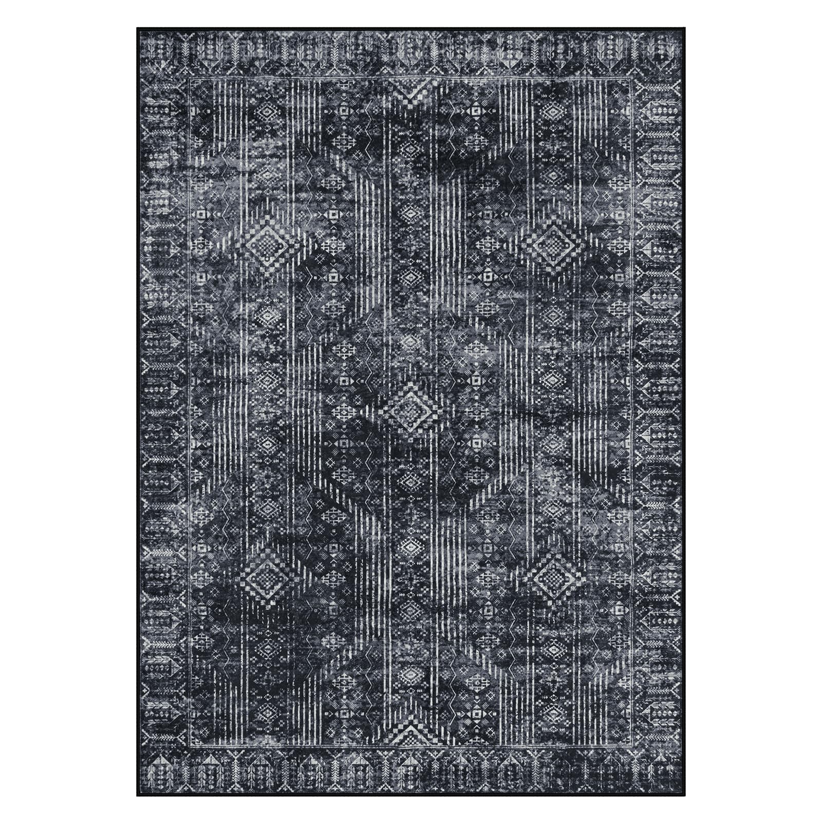 Lahome Black Abstract Rugs for Living Room 5x7, Machine Washable Morden Black Carpet Rug for Bedroom, Neutral Solid Soft Home Office Rugs for Dining Room Apartment