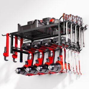 ristpal power tool organizer, 4 drills holder wall mount, 2 layer heavy duty tool organizer and storage, suitable tool rack for tool room, workshop, garage (2 layers (4 drill holder))