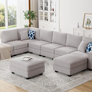 L Lengend Vansen Modular Sectional Sofa U Shaped Sofa Couch with Ottoman Modern Reversible Corner Sectional Couch for Living Room (Light Grey, U Shaped Sofa-4)