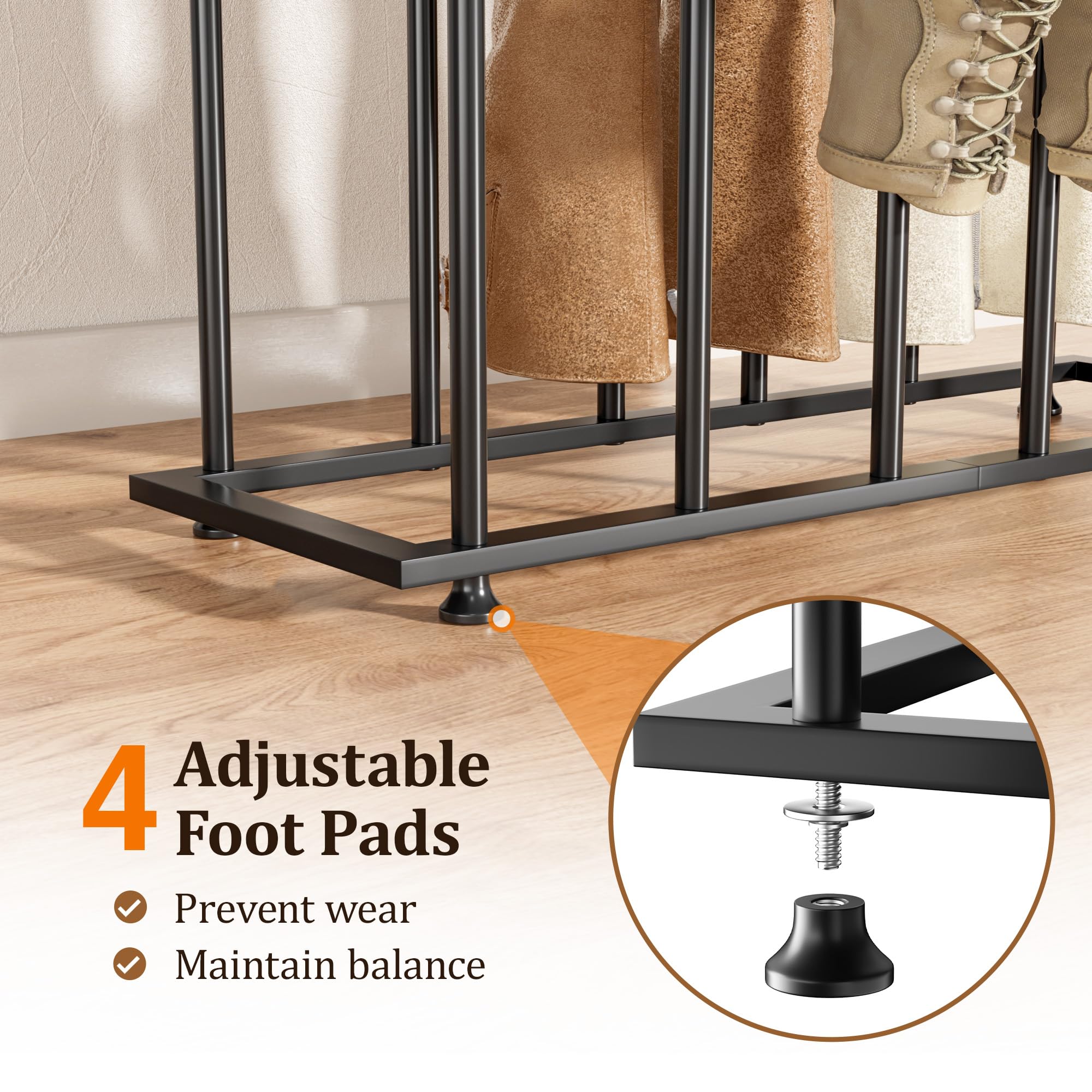 pickpiff Freestanding Boot Rack Organizer Tall Boots - Black Metal Boot Rack for Dorm Room, Closet, Entryway, Bedroom, Patio Outdoor, Hallway, Black, Shoe Storage Fit for 6 Pairs