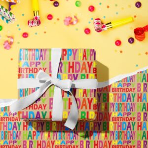 RUSPEPA Kraft Wrapping Paper Roll - Mini Roll - Colorful Text Happy Birthday Design Great for Birthday, Party, Baby Shower - 17 Inches X 32.8 Feet