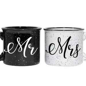 Mr and Mrs Couples Camping Ceramic Coffee Mug Set 15oz - Unique Wedding Gift For Bride and Groom - His and Hers Anniversary Present Husband and Wife - Engagement Gifts For Him and Her