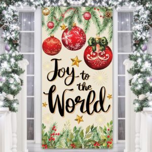 vitalcozy merry christmas joy to the world christmas door cover xmas balls christmas door decorations pine cone christmas backdrop banner holiday background banner for front door xmas party decor