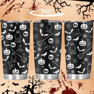 FatWongcoi Halloween Tumbler - Horror Halloween Cups for Women - 20oz Wizard Hat Ghost Skull Bat Stainless Steel Tumbler - Gothic Gift for Her - Spooky Coffee Mug for Friend