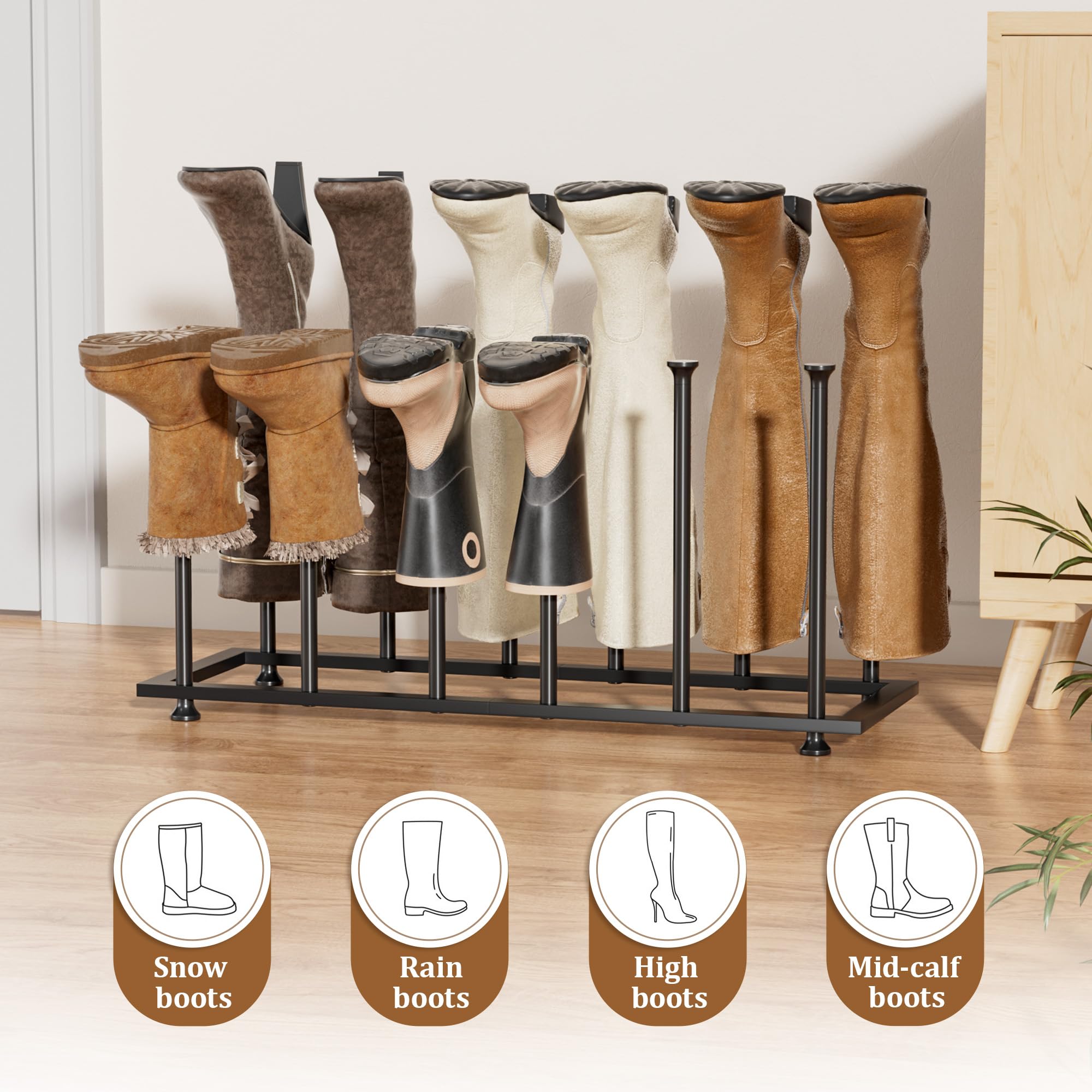 pickpiff Freestanding Boot Rack Organizer Tall Boots - Black Metal Boot Rack for Dorm Room, Closet, Entryway, Bedroom, Patio Outdoor, Hallway, Black, Shoe Storage Fit for 6 Pairs