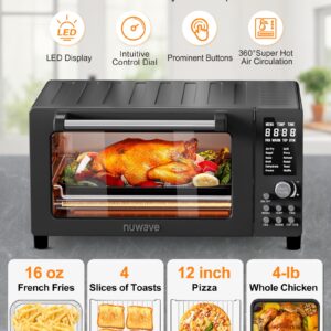 Nuwave Bravo Pro Smart Air Fryer Toaster Oven Combo, Airfryer Convection Oven Countertop, 12-in-1 Functions with Quicker & Even Crisp Technology, 1800W, 50-450°F, PFAS-Free, 21QT, Black