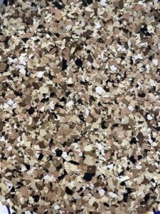 5 lbs of sddltan beige, browns, tan, peach, black and white chips/flakes in 1/4 size. epoxy garage floor coating.