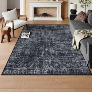 Lahome Black Abstract Rugs for Living Room 5x7, Machine Washable Morden Black Carpet Rug for Bedroom, Neutral Solid Soft Home Office Rugs for Dining Room Apartment