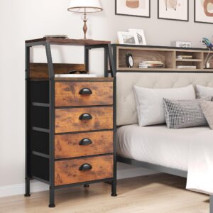 YITAHOME Nightstand Dresser with 4 Drawers, Shelf with Drawers for Bedroom, Hallway, Entryway, Closets, with Sturdy Steel Frame, Wood Top, Easy Pull Handles, Rustic Brown Wood Grain Print