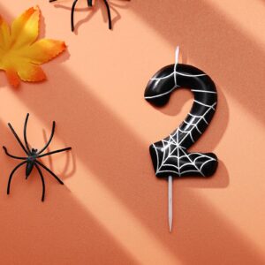 MTLEE Spider Candle Halloween Number Candles Birthday Candles Black White Spider Web Candles Bat Cake Topper Cake Candles for Spider Party Decoration Halloween Party Supplies(2)