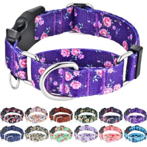 fidohug martingale collar for dogs with buckle floral dog collar girl female soft nylon dog collars for small medium large dogs (purple flower, s)